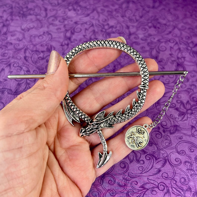 Zodiac Medieval Dragon Hair Hoop & Pin cloak Pin - Etsy