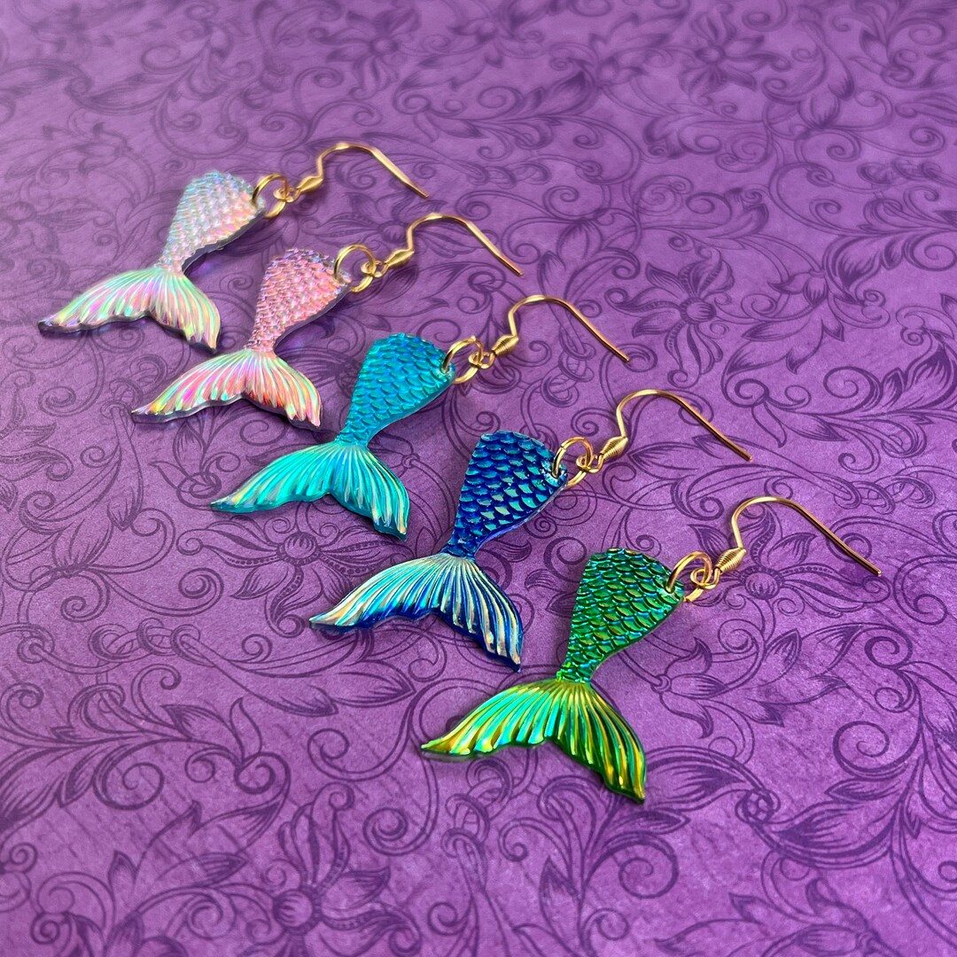 Colorful Iridescent Mermaid Tail Earrings Ocean, Beach, Sea, Vacation ...