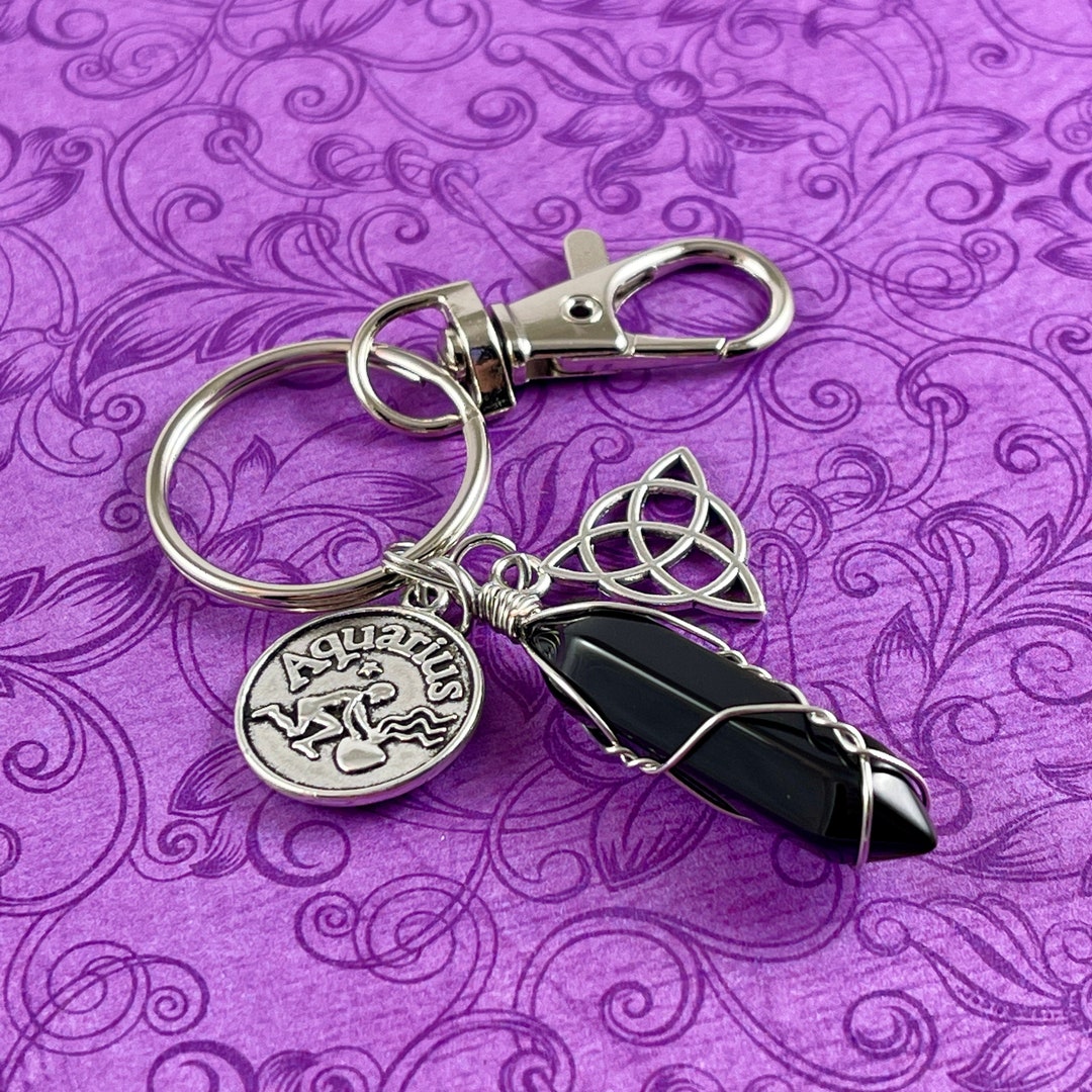 Personalized Zodiac Black Obsidian Keychain Aries-taurus-gemini-cancer ...
