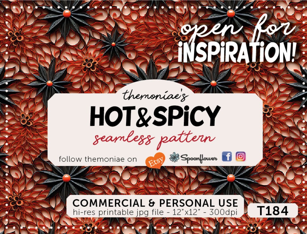 Hot Spicy Flowers Seamless Pattern Spices Spider Web Digital Paper Red ...