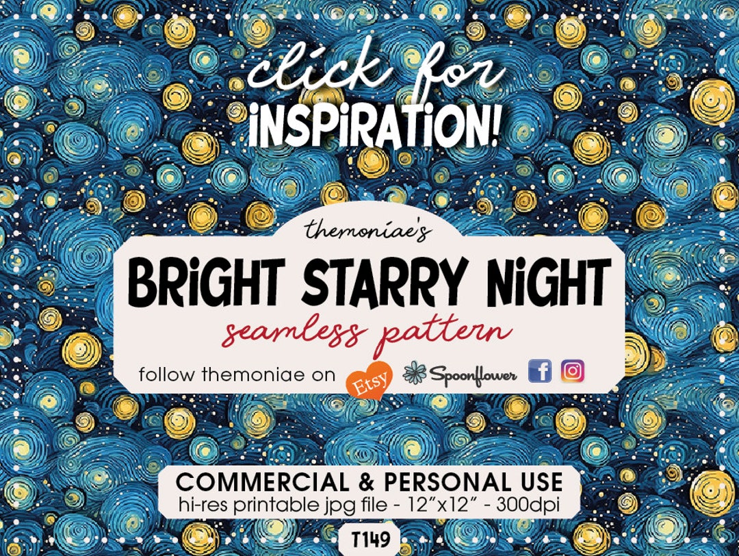 Starry Night Seamless Pattern Night Sky Digital Paper Download Stars ...