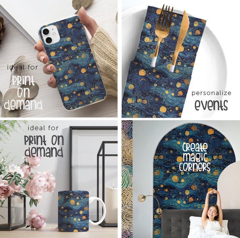 Starry Night Seamless Pattern Night Sky Digital Paper Download Stars ...