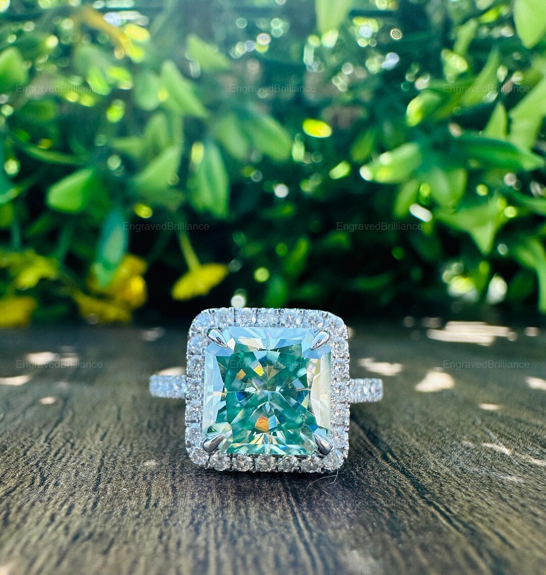 2.00 CT Cyan Blue Princess Cut Moissanite Engagement Ring 14K White ...