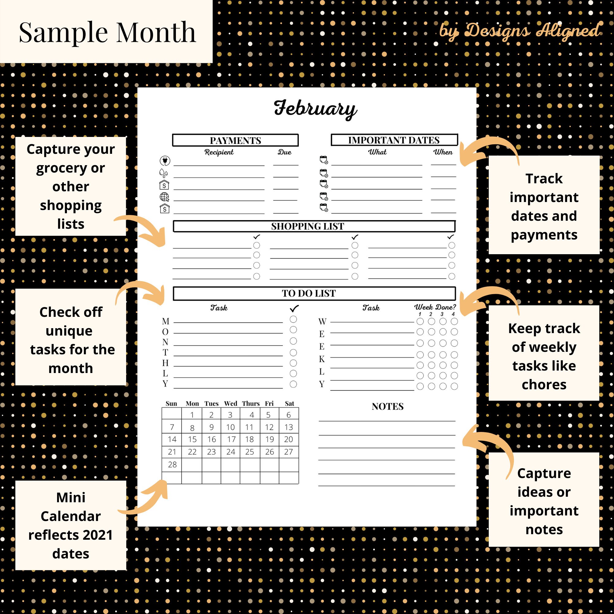 2022 Month at a Glance Printable Planner Budget Planner Habit Tracker ...