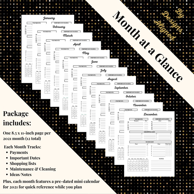 2022 Month at a Glance Printable Planner Budget Planner Habit Tracker ...