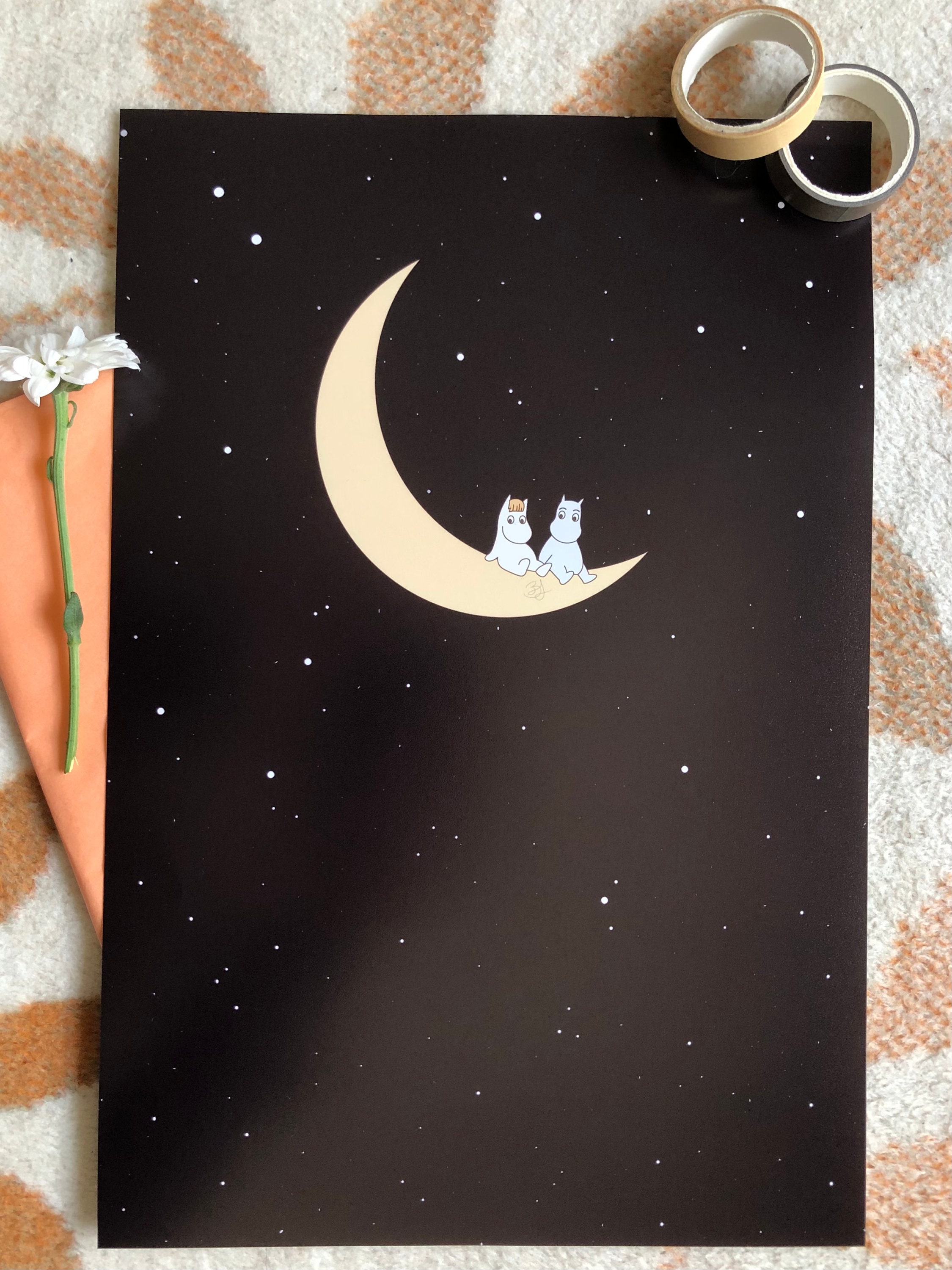 Moomin on the Moon A5 and A4 Digital Artwork Moomins | Etsy UK