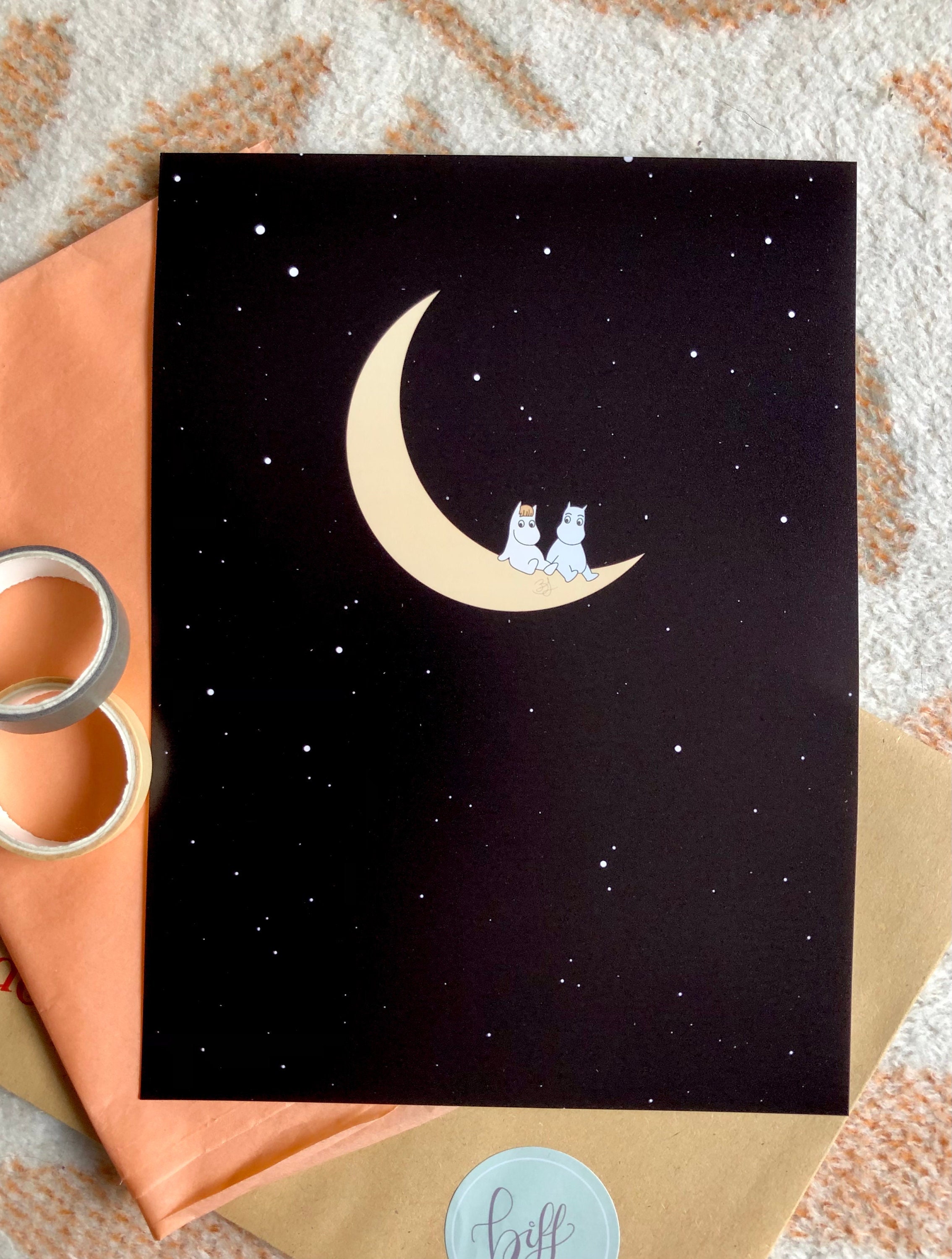 Moomin on the Moon A5 and A4 Digital Artwork Moomins | Etsy UK