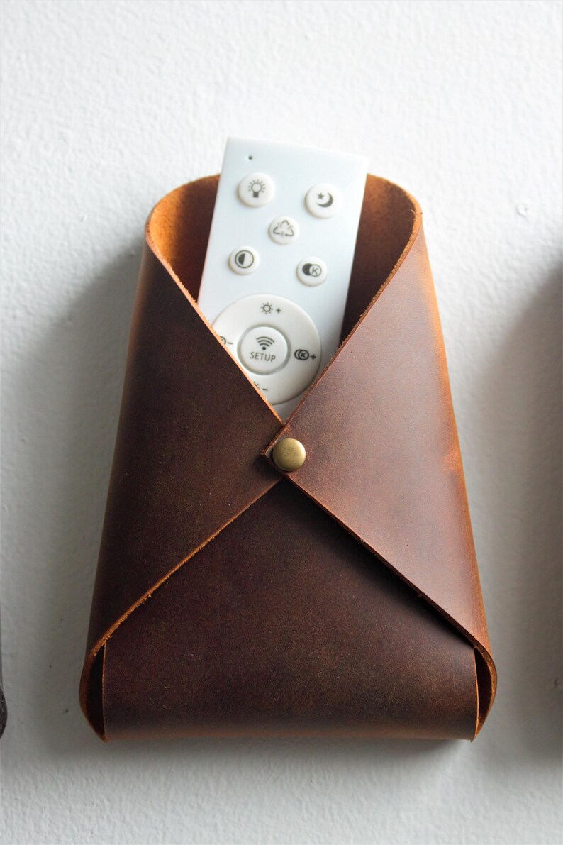 Genuine Leather Remote Holder, Wall Mount Organizer Pocket - Etsy