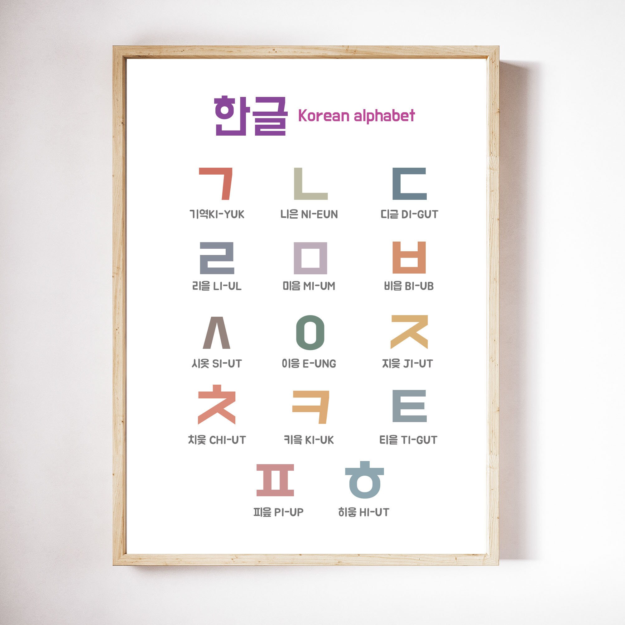 Korean Alphabet Printable Downloads, Korea Hangul Poster, Hangul Study ...