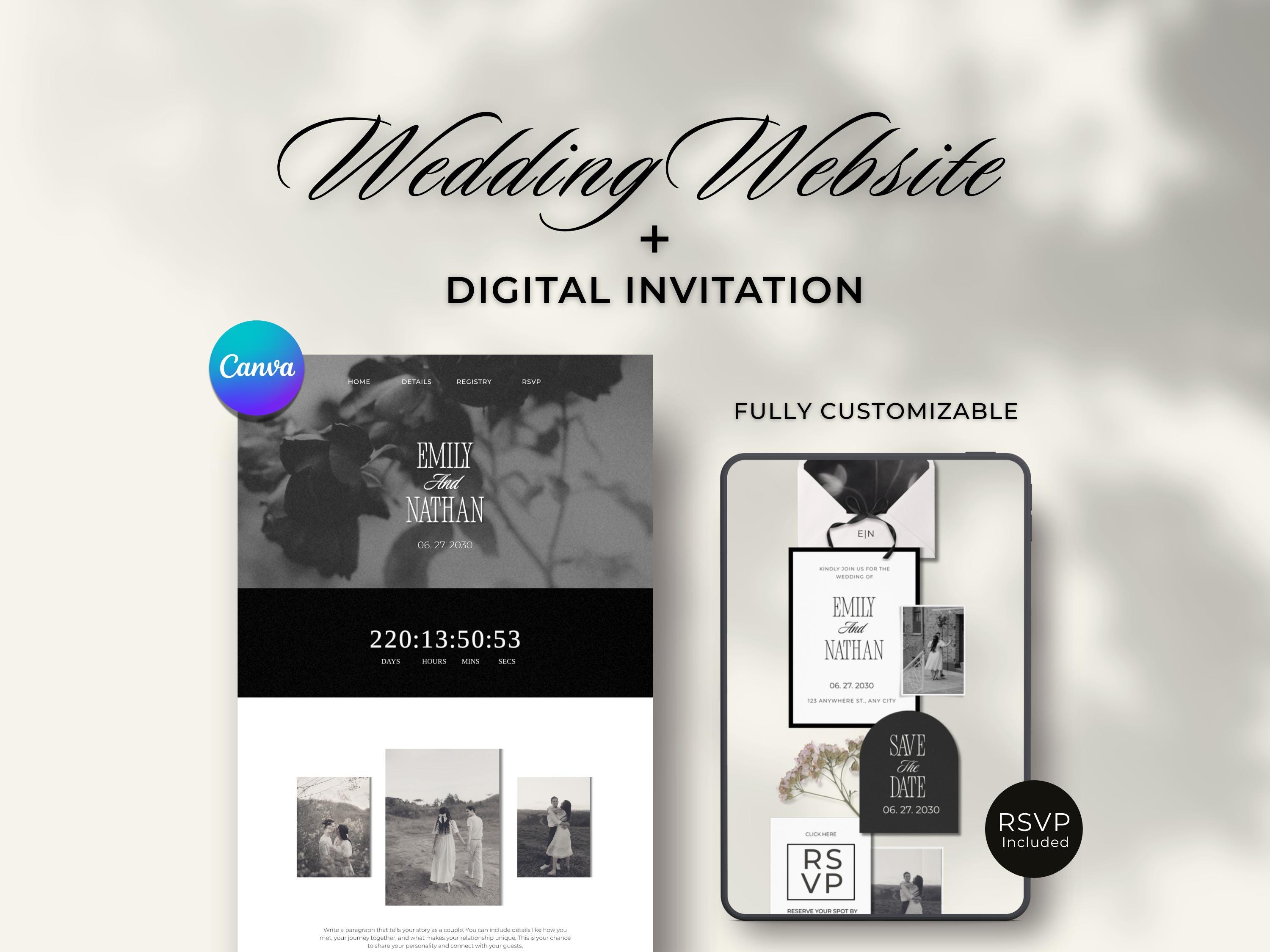 Modern Minimal Classic Digital Wedding Invitation: Canva Wedding ...