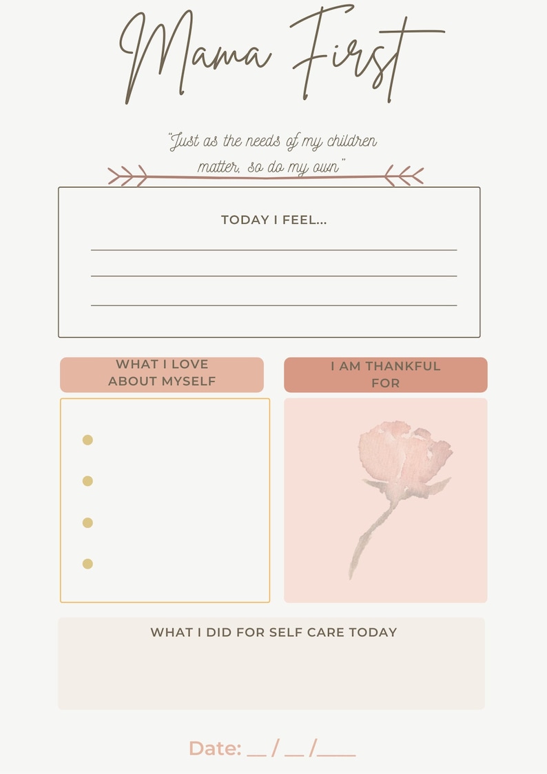 Mamafirst Daily Gratitude Journal Template for Moms, and Postpartum ...
