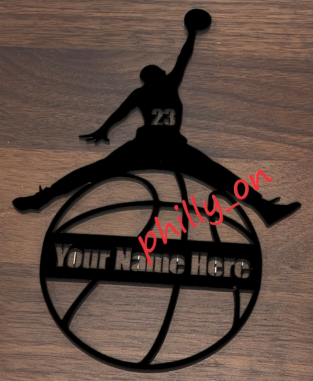 Michael Jordan Jumpman 23 Shape Wood Cut Out Custom Name Personalized ...