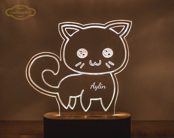 Cat on the Moon Led Night Light 3D Illusion Table Lamp for - Etsy