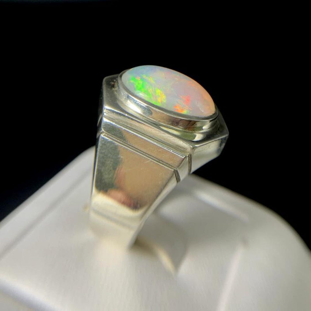 Natural Mens Fire Opal Ring Sterling Silver 925 Man Prong Ring for Men ...