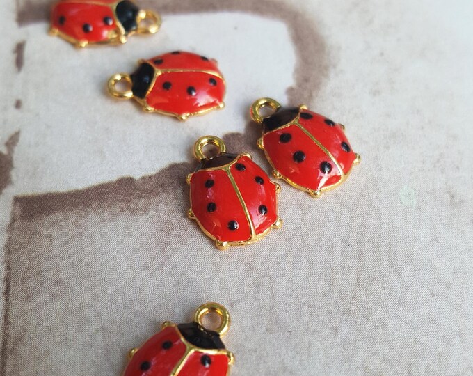 5 Enamel Ladybird Charms, Craft & Jewellery Making Supplies, Ladybug ...
