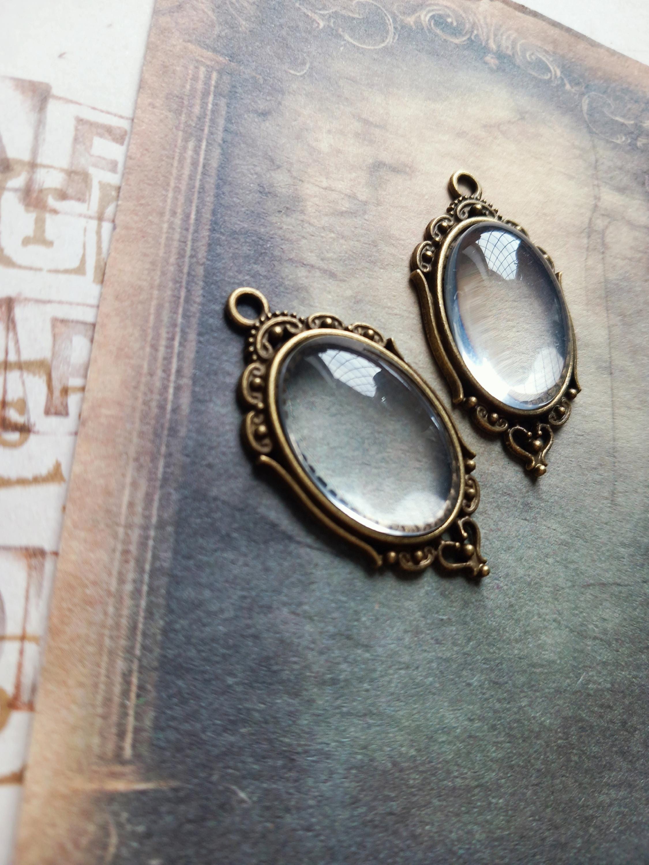 Set of 2 Ornate Oval Bezels With Cabochons, Vintage Style Cameo ...