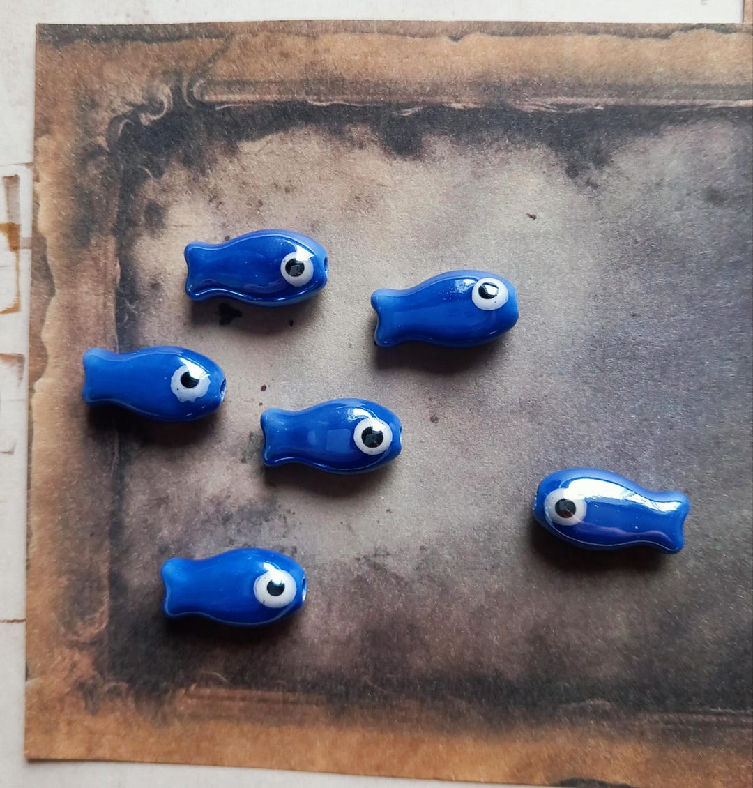 6 Ceramic Blue Fish Beads, Sea Theme Craft and Jewellery Making - Etsy