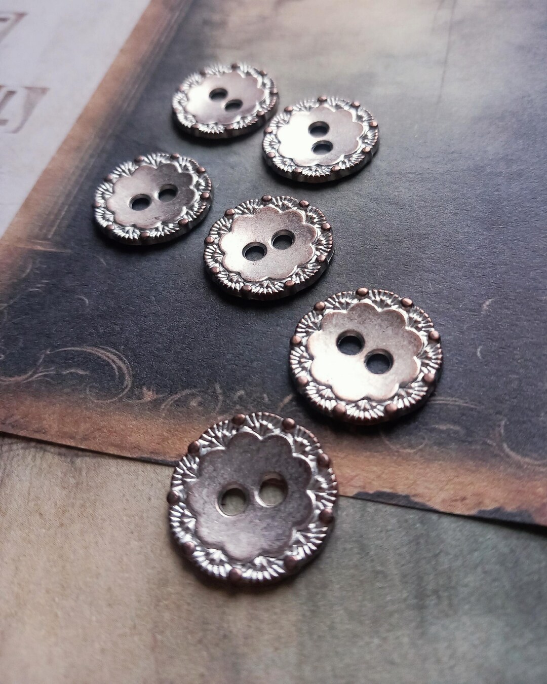 Metal BUTTONS, 2 Hole Floral Pattern Buttons, Sewing Embellishment - Etsy