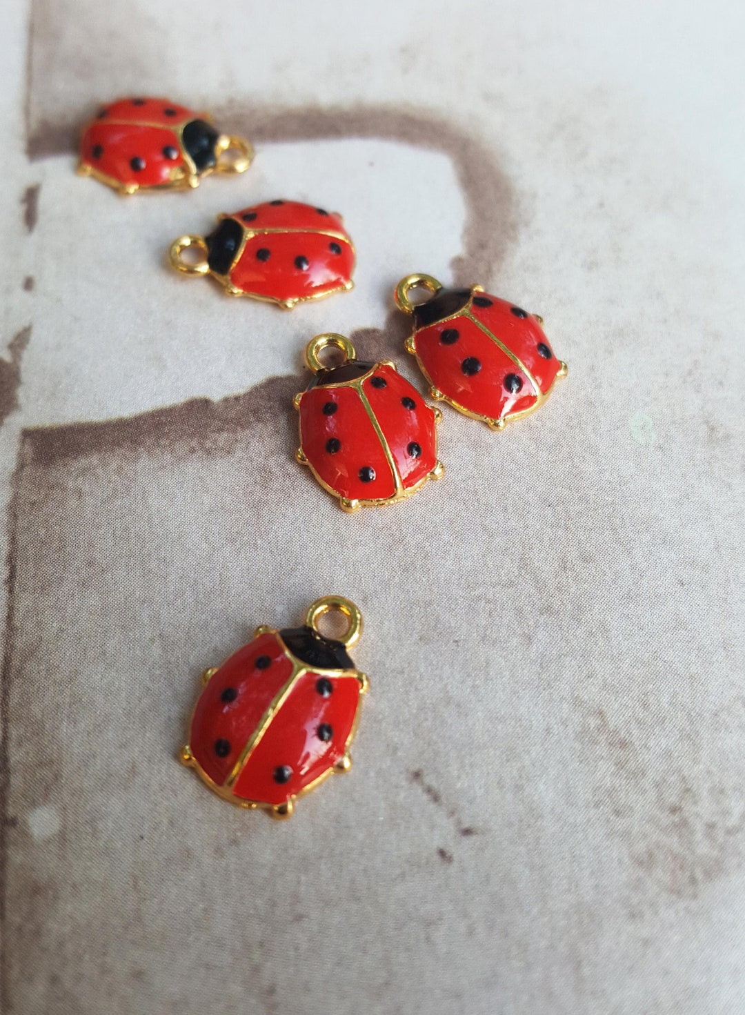 5 Enamel Ladybird Charms, Craft & Jewellery Making Supplies, Ladybug ...