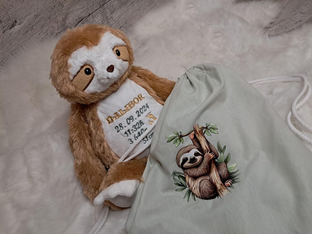 Personality Sloth for the Birth of A Baby, Personalised Soft Toy, Baby ...