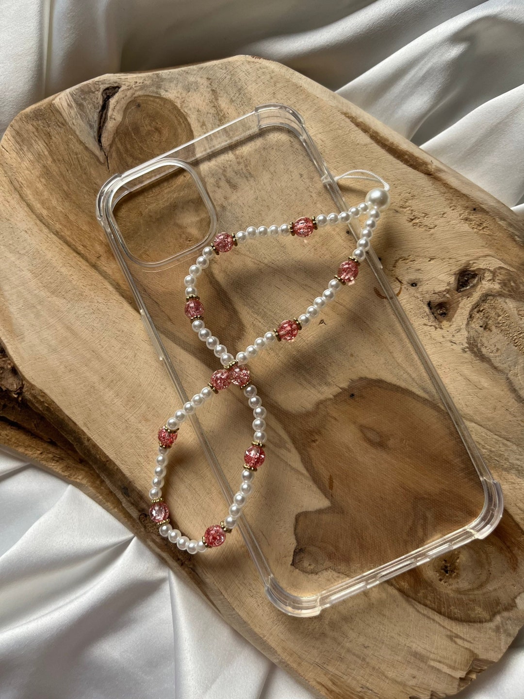 Customizable Phone Jewel in Pink and White Pearls / Phone - Etsy