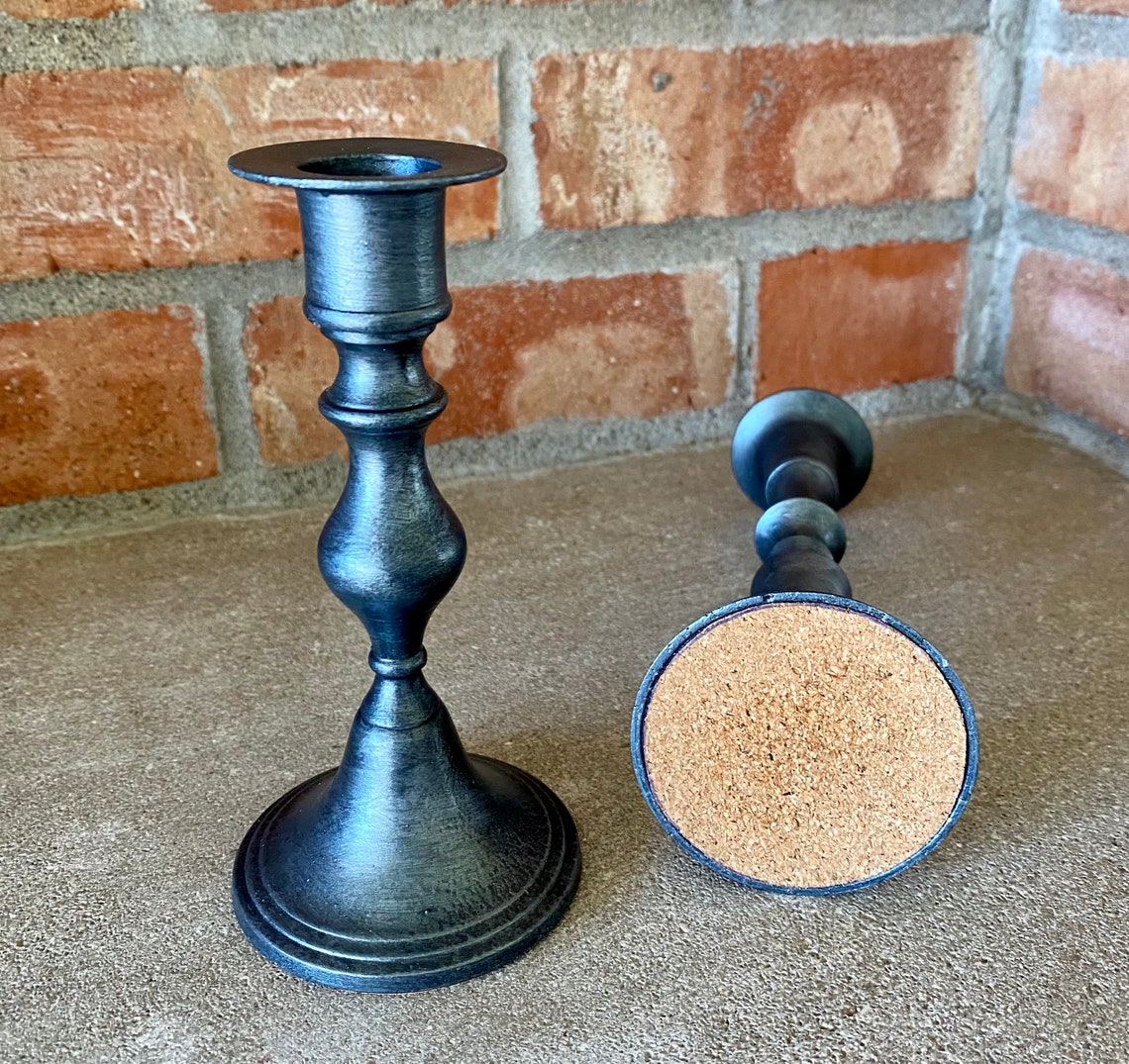 Painted Candlesticks Set of Two Faux Pewter Candlesticks - Etsy