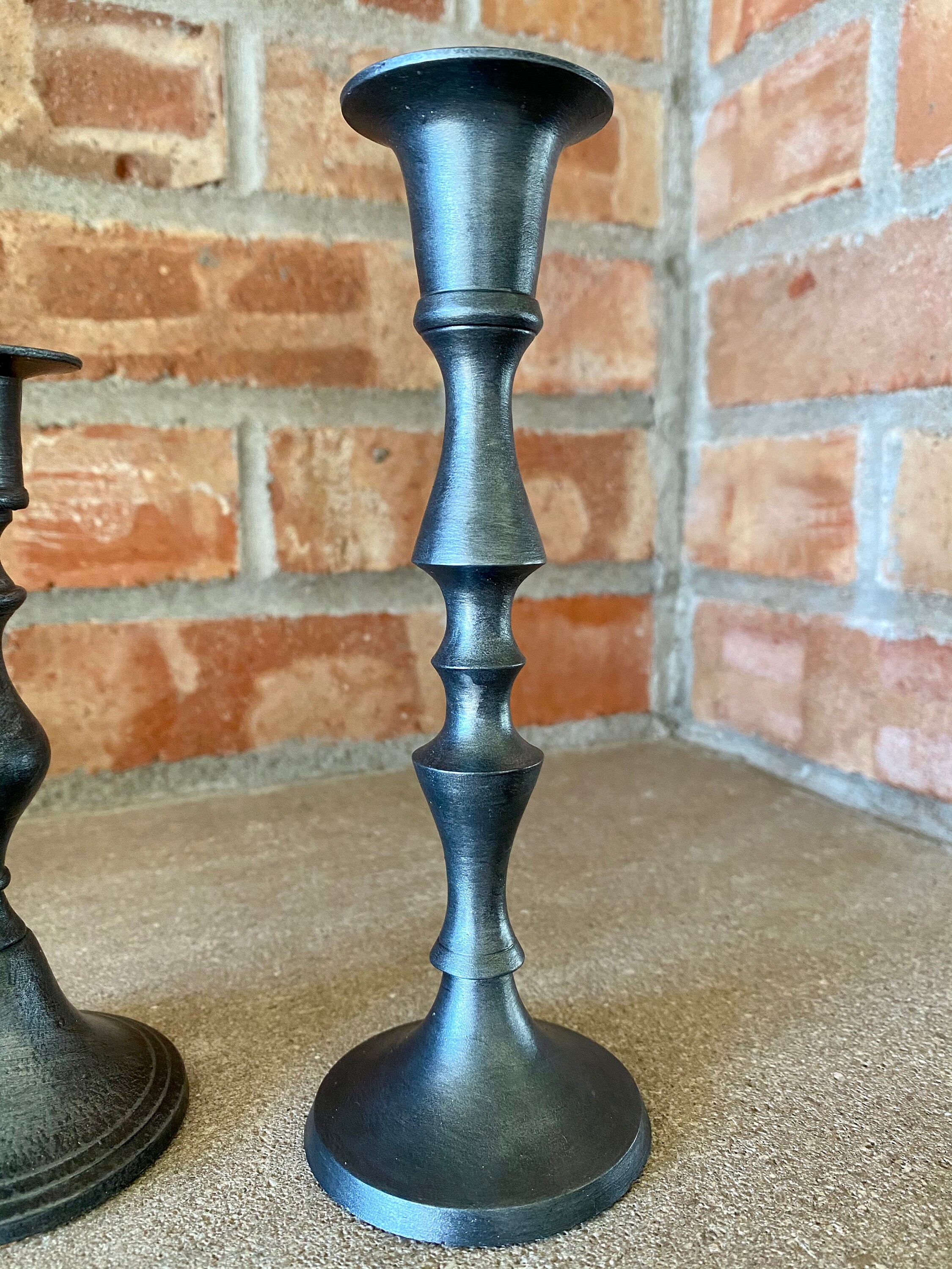 Painted Candlesticks Set of Two Faux Pewter Candlesticks - Etsy
