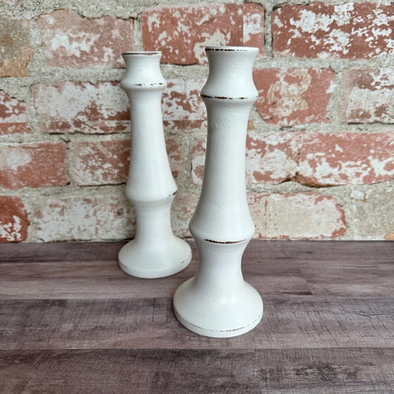 Pair of Hand Painted Candlesticks Country White Lightly - Etsy
