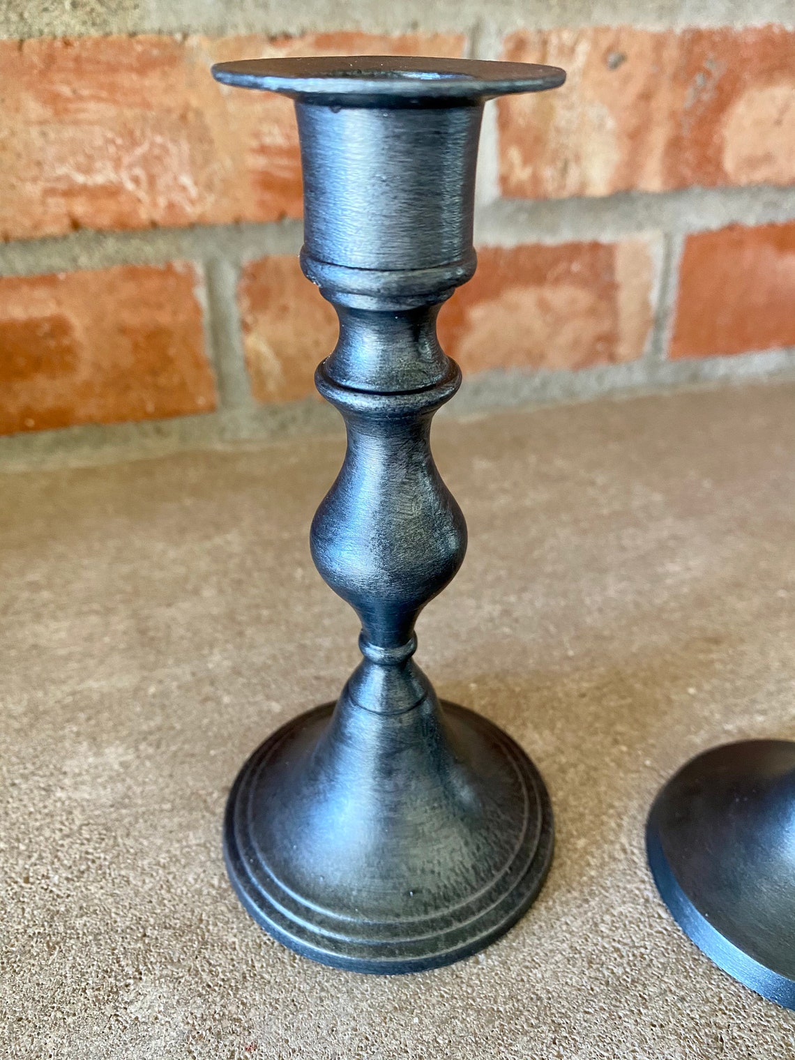 Painted Candlesticks Set of Two Faux Pewter Candlesticks - Etsy
