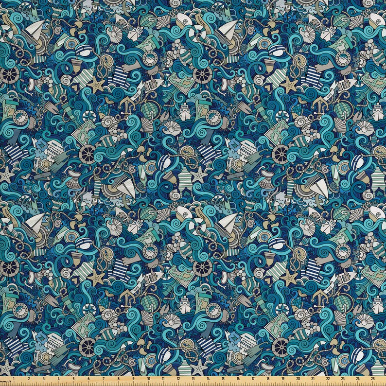 Nautical Fabric by the Yard Ocean Anchor Ahoy Ship Steering - Etsy