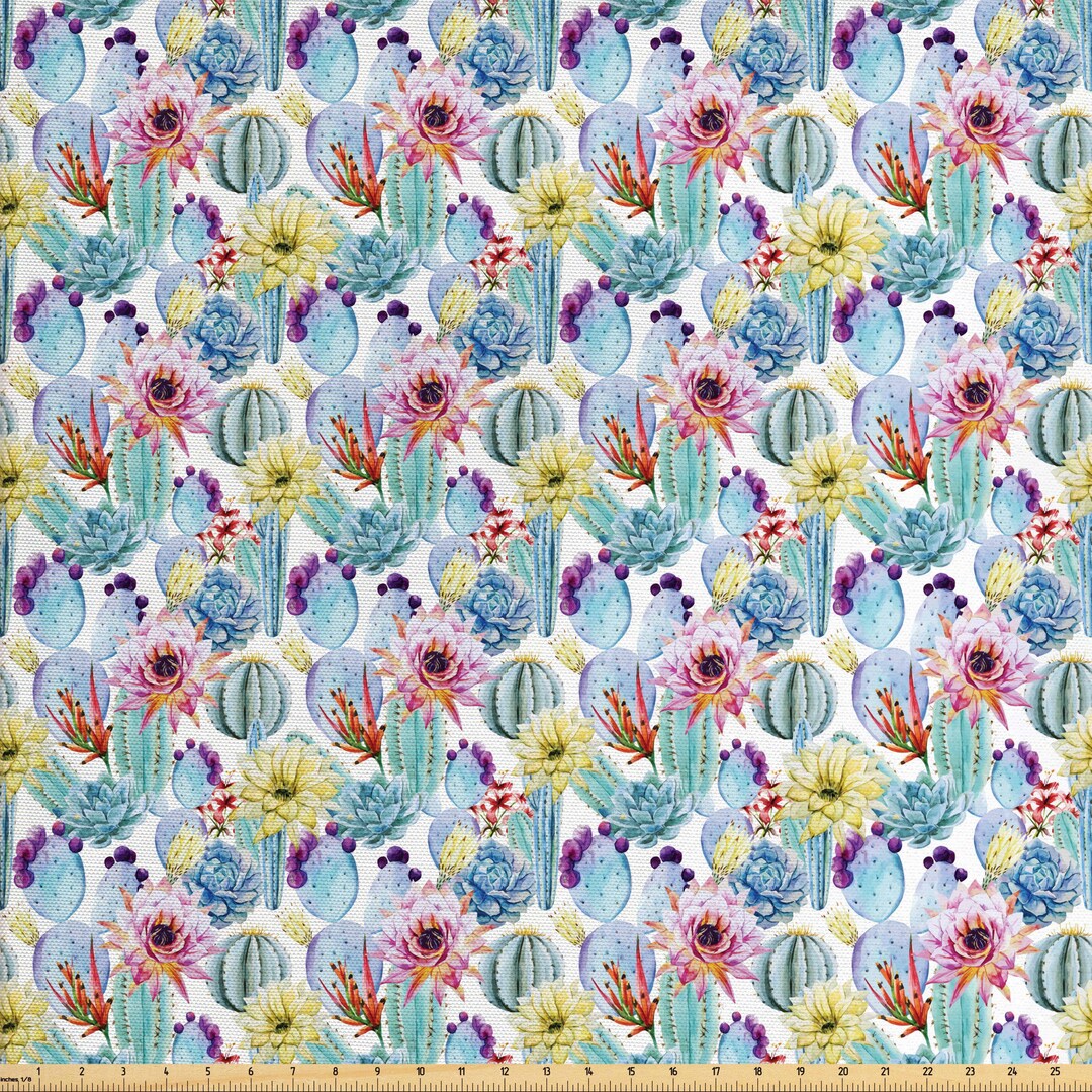 Cactus Fabric by the Yard, Potted Cacti Collection Colorful Plants West ...