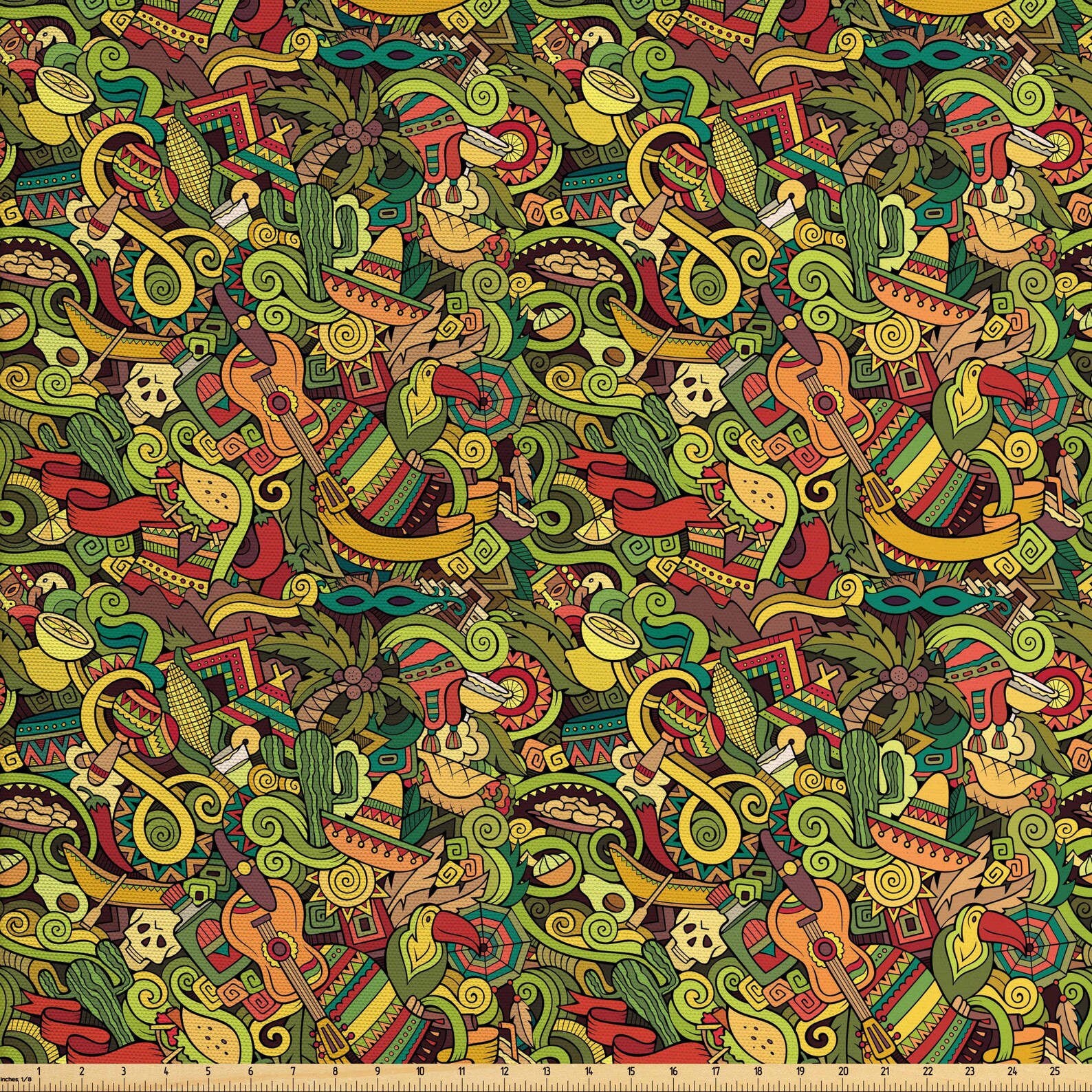 Mexican Fabric by the Yard Skulls Traditional Folk Art Dia De - Etsy