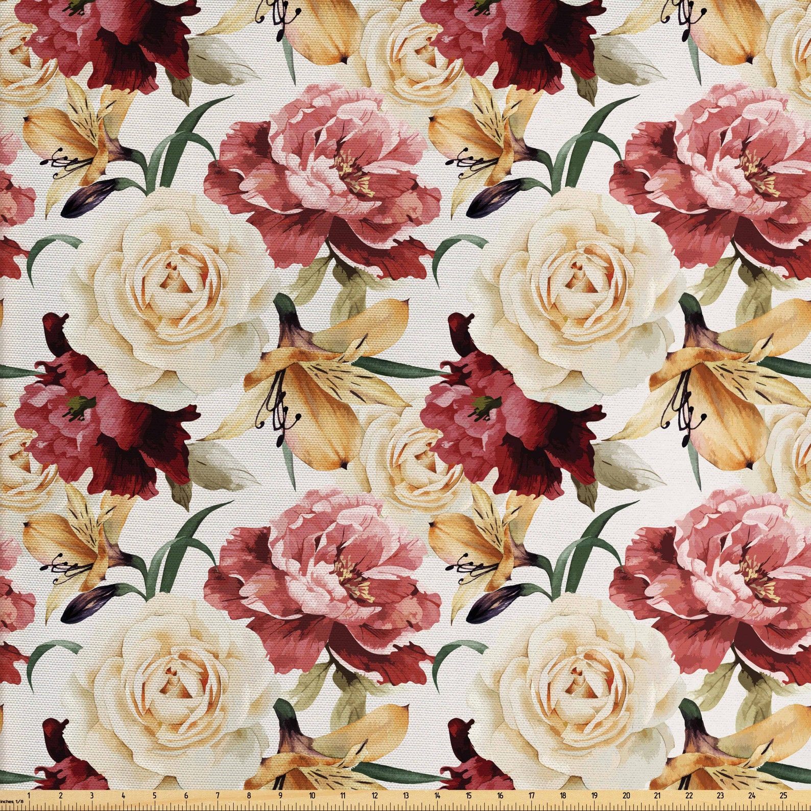 Rose Fabric by the Yard Skulls Red Roses Floral Fable Joy - Etsy
