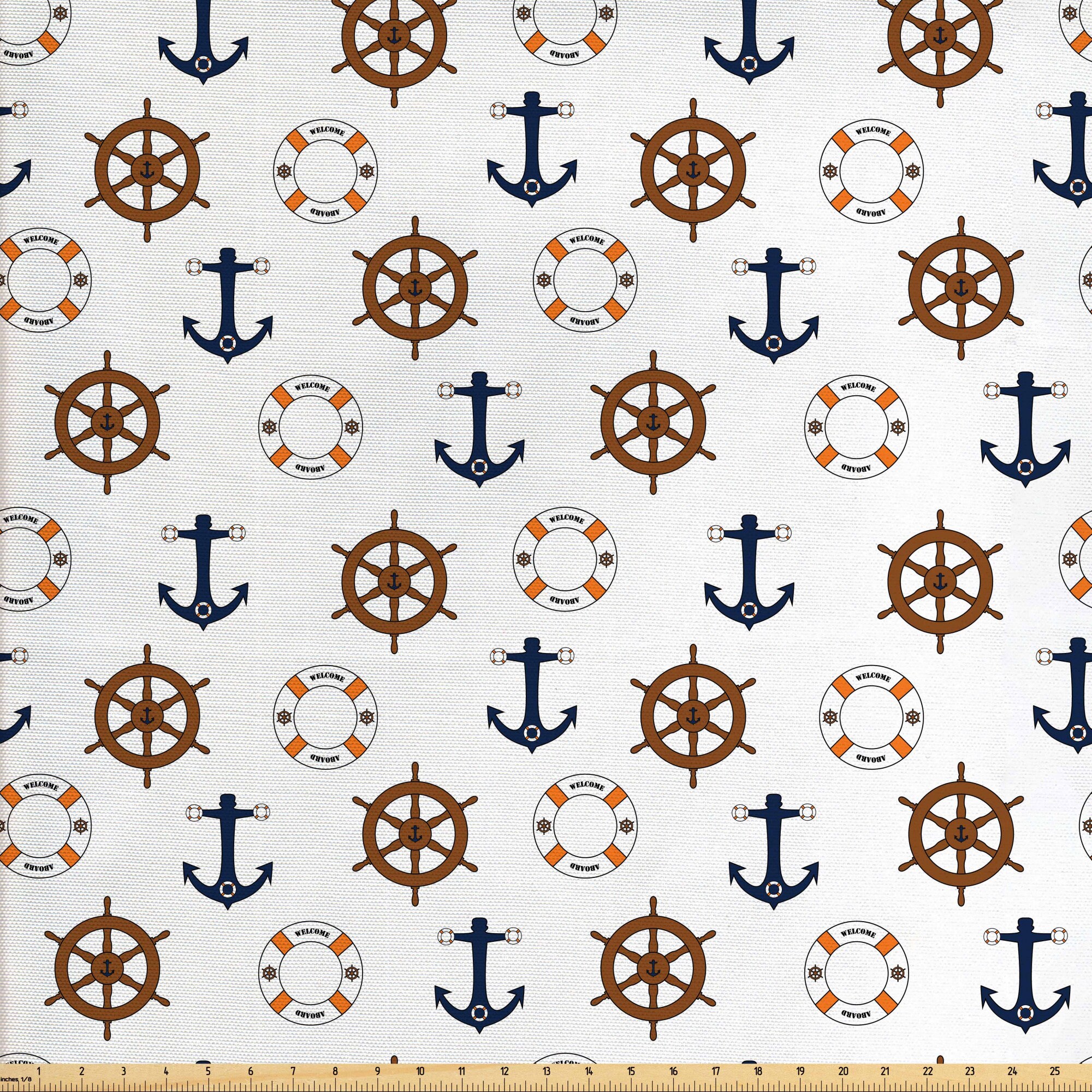 Nautical Fabric by the Yard Ocean Anchor Ahoy Ship Steering | Etsy