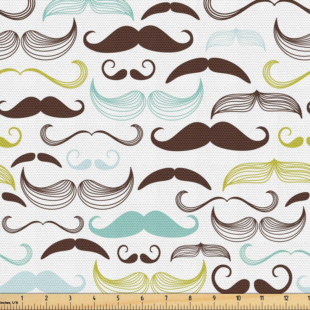 Mustache Decorative Fabric by the Yard for Upholstery, Pastel Color Fun ...