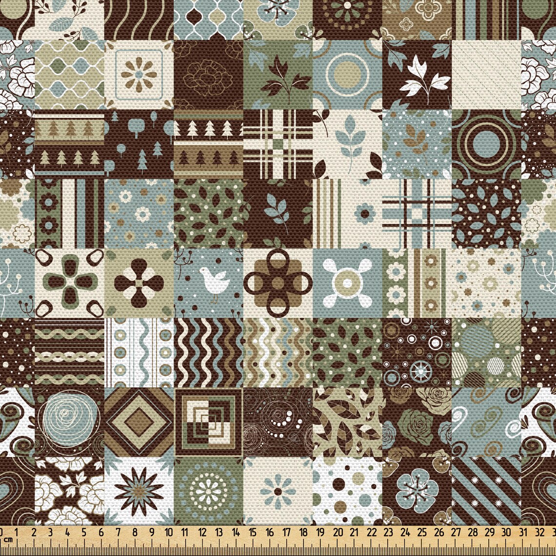 Patchwork Pattern Upholstery Fabric by the Yard Beige - Etsy