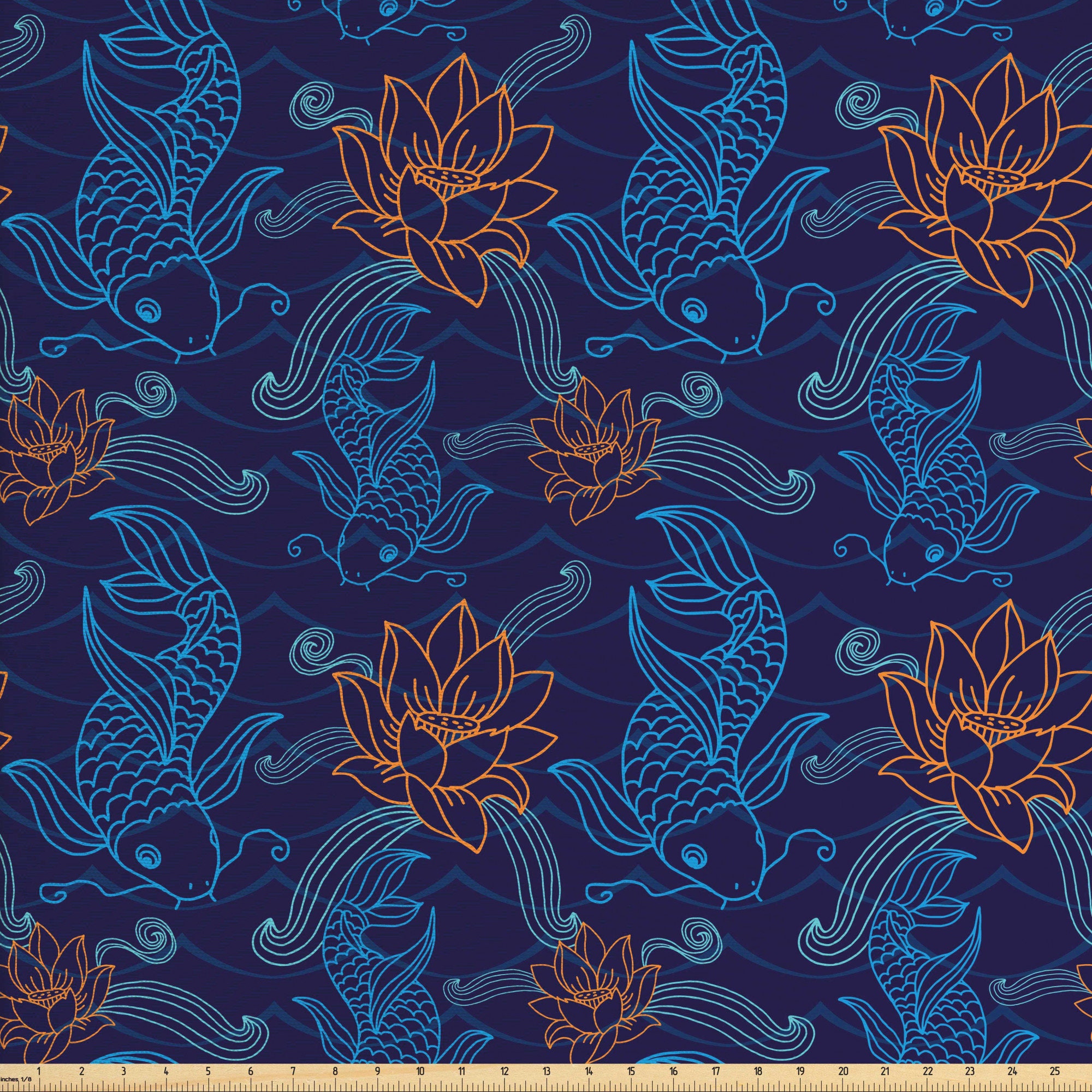 Fish Fabric by the Yard Koi Fish Tropical Fresh Water Ocean | Etsy