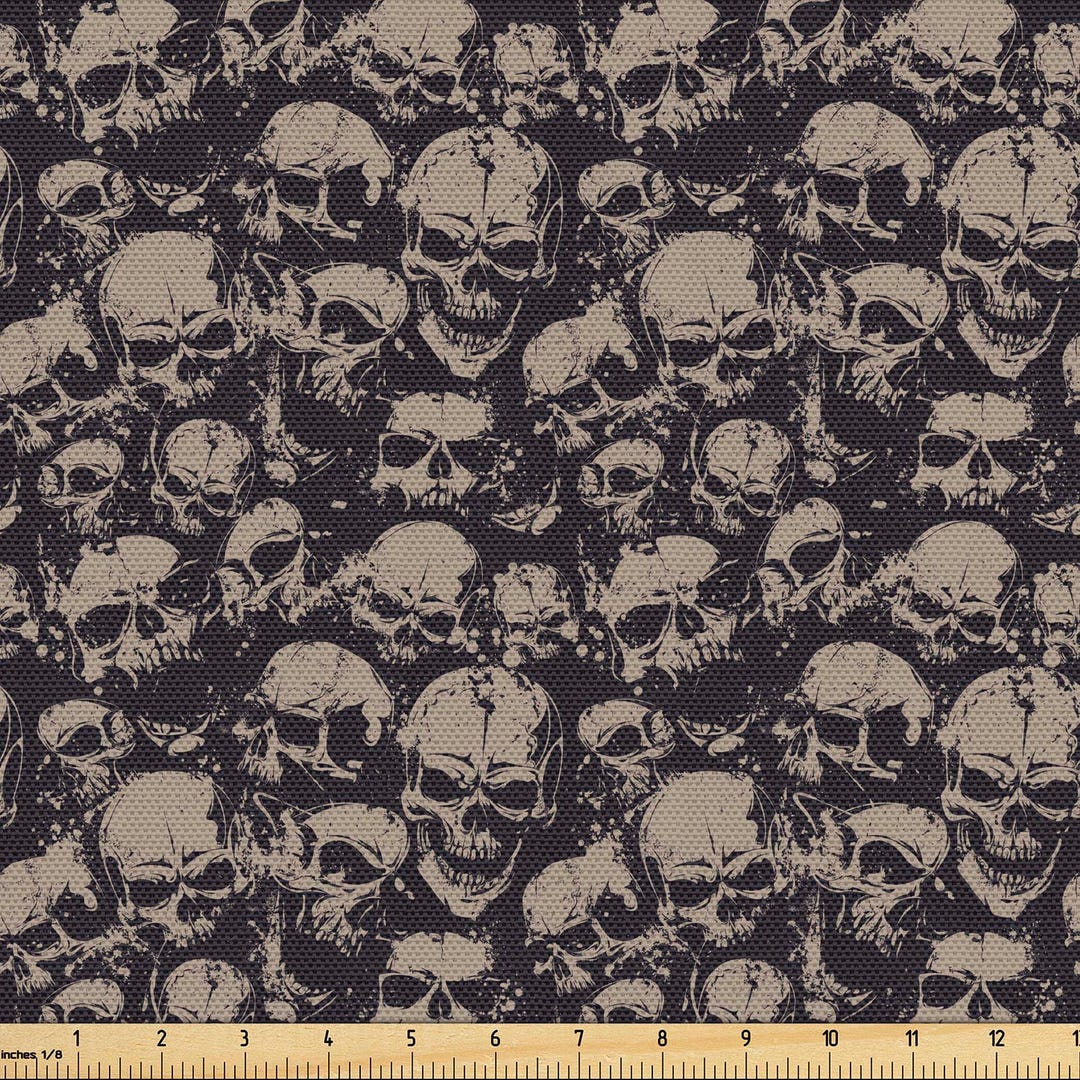 Skull Decorative Fabric by the Yard for Upholstery, Grungy Bonehead Pattern Print, Perfect for ...