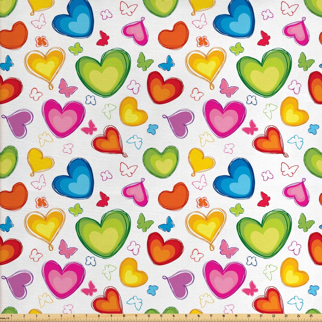 Love Fabric by the Yard, Hearts Rainbow Colorful Lover Valentine Love ...