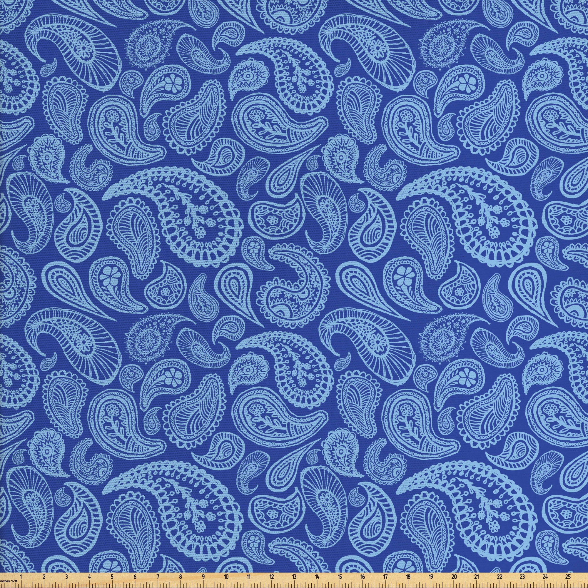 Blue Paisley Fabric By the Yard Waterdrop Navy Ornament | Etsy