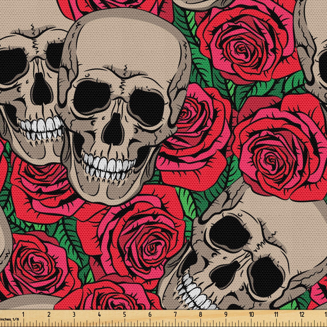 Skull Fabric by the Yard Halloween Theme Skull Decorative | Etsy