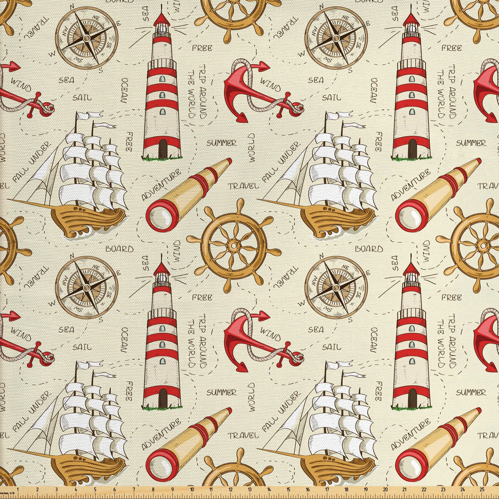 Nautical Fabric by the Yard Ocean Anchor Ahoy Ship Steering - Etsy