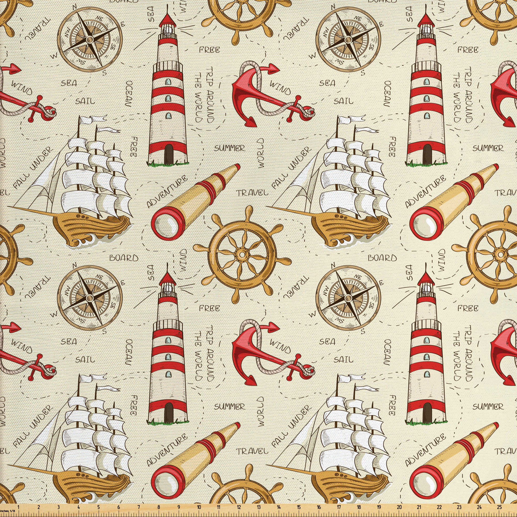 Nautical Fabric by the Yard Ocean Anchor Ahoy Ship Steering | Etsy