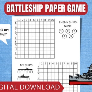 Battleship Paper Game Printable Battleship Game Paper Games - Etsy