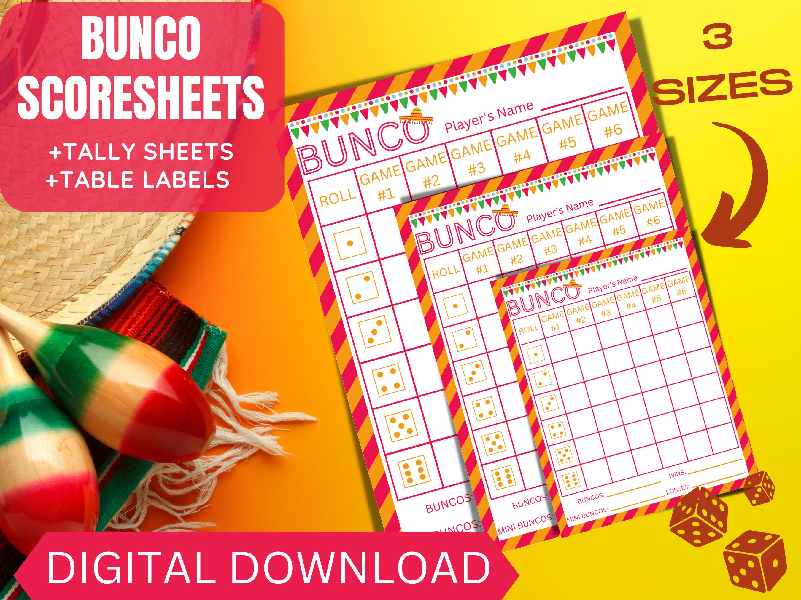 Cinco De Mayo Bunco Score Sheets, May Bunco Score Cards, Bunco Tally ...