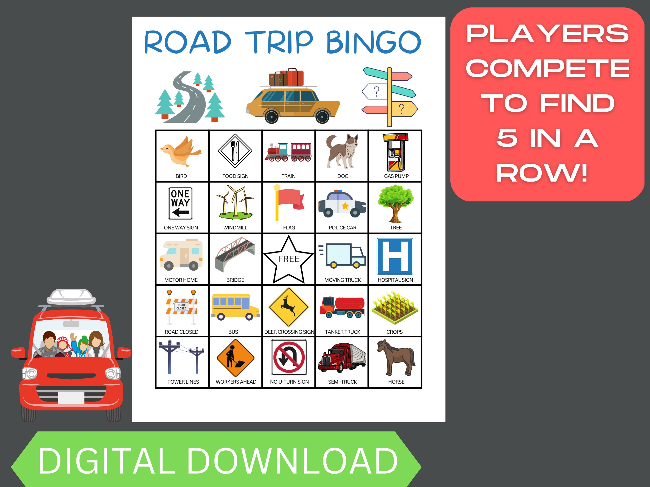 Road Trip Bingo, Car Bingo, Road Trip Activity, Road Trip Games, Car ...