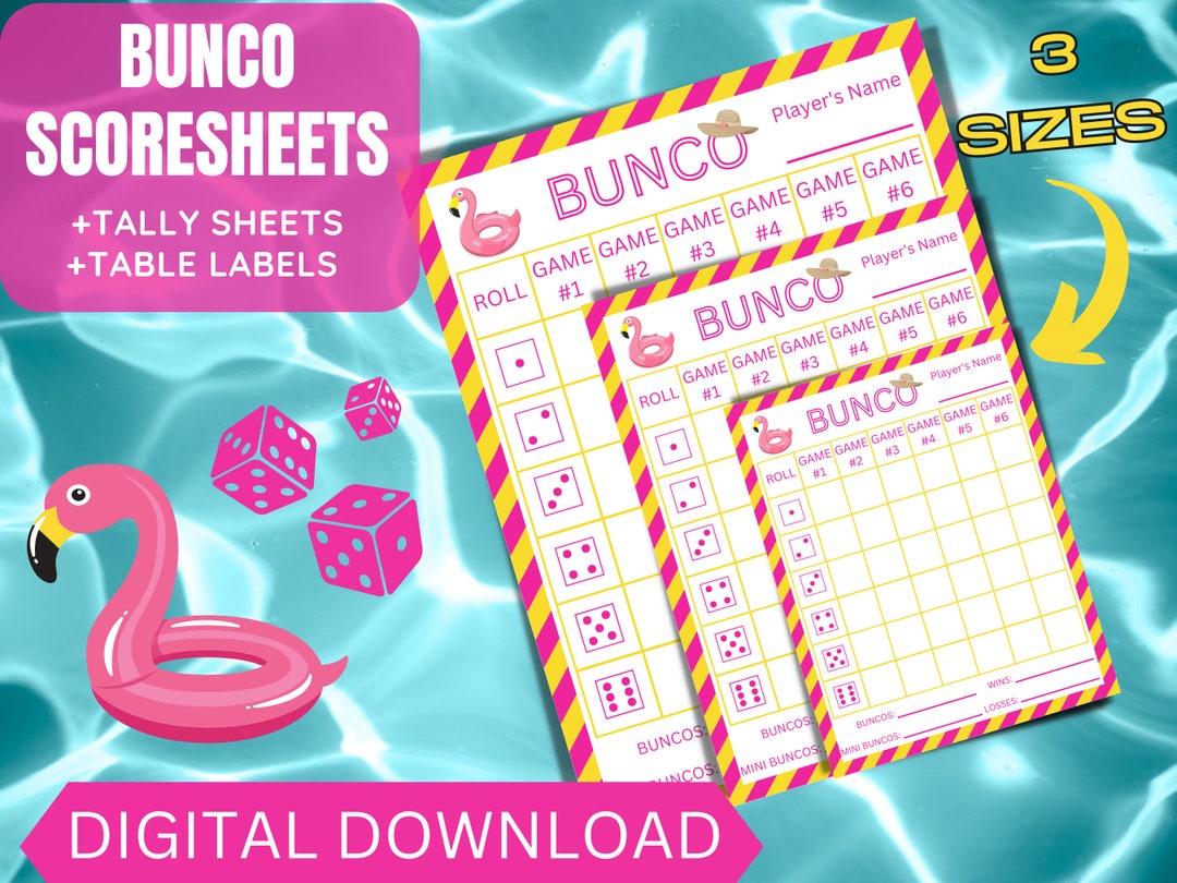 Summer Bunco Score Sheets, Pool Party Bunco Score Cards, Bunco Tally ...