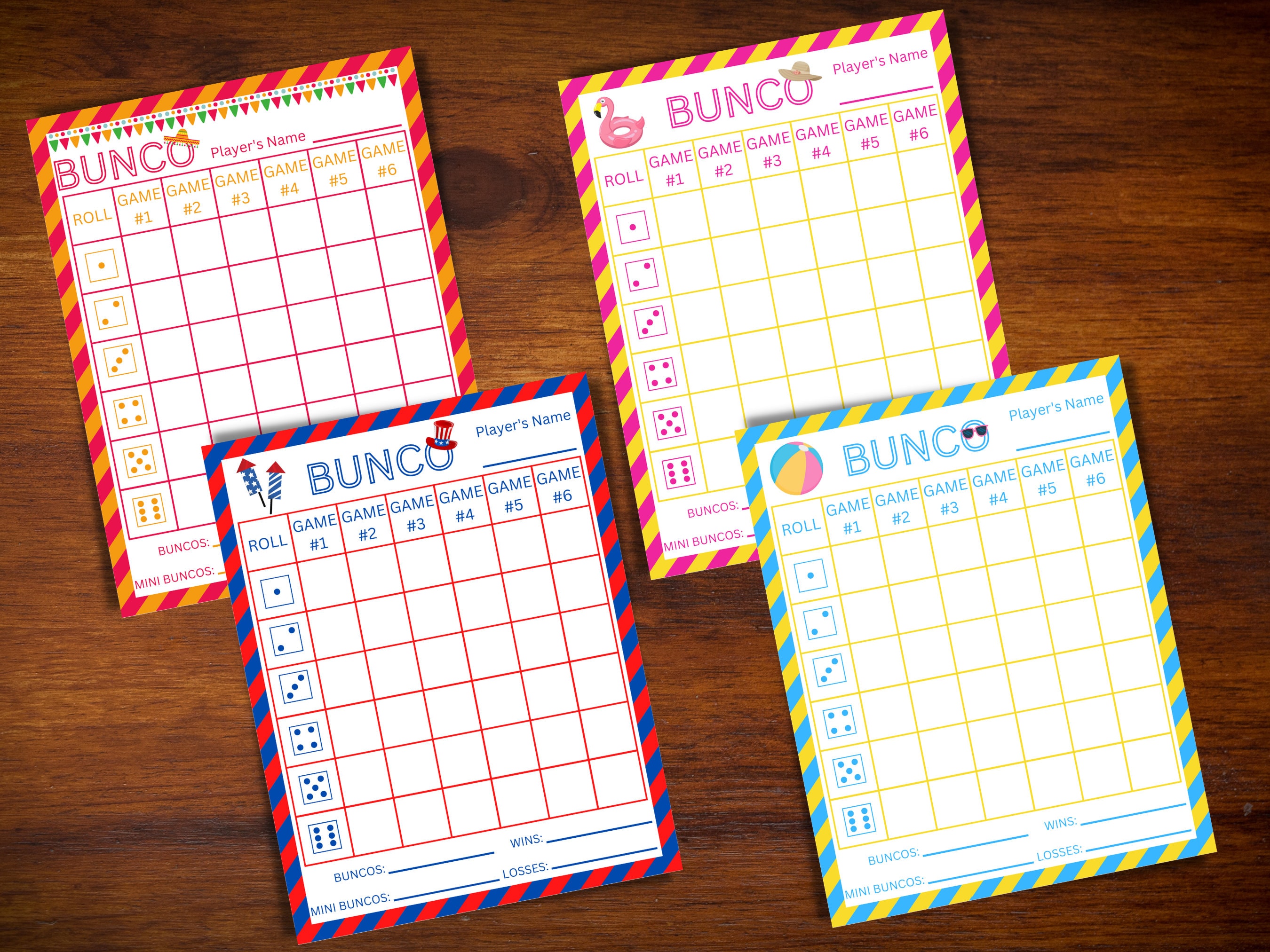 Bunco Score Sheets, Score Cards, Bunco Tally Sheets, Bunco Table Labels ...