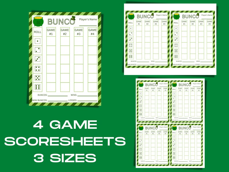 March Bunco Score Sheets, St Patricks Day Bunco Score Cards, Bunco ...