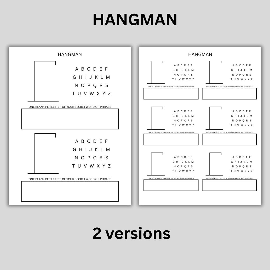 Printable Pen and Paper Games – 5 Game Bundle | Tic Tac Toe, Hangman ...